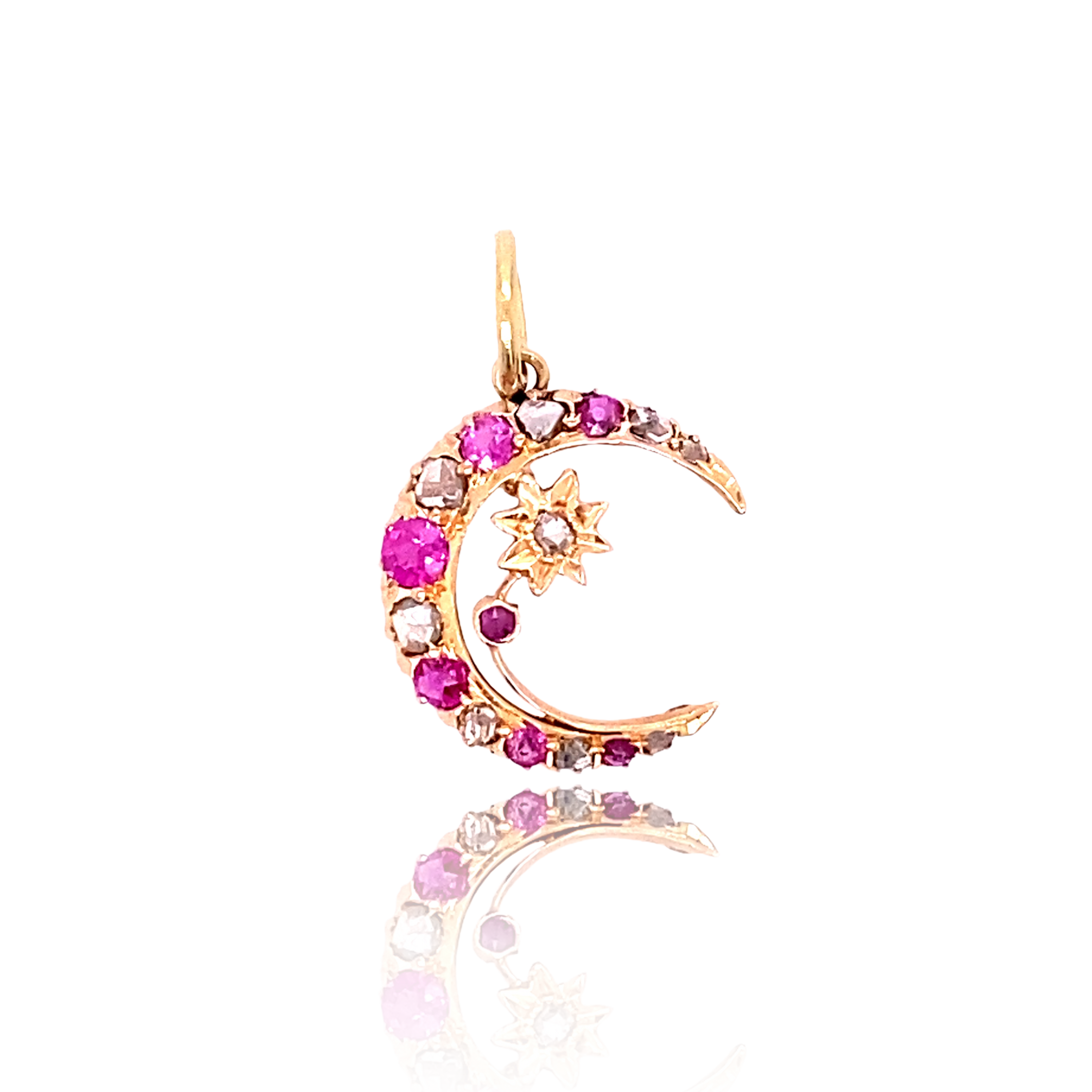18K Victorian Diamond & Ruby Crescent Star Pendant – Lace Jewels